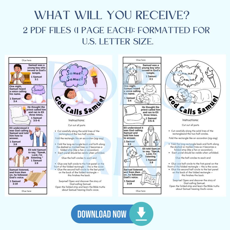 God Calls Samuel Bible Craft for Kids, Printable Christian Folding ...