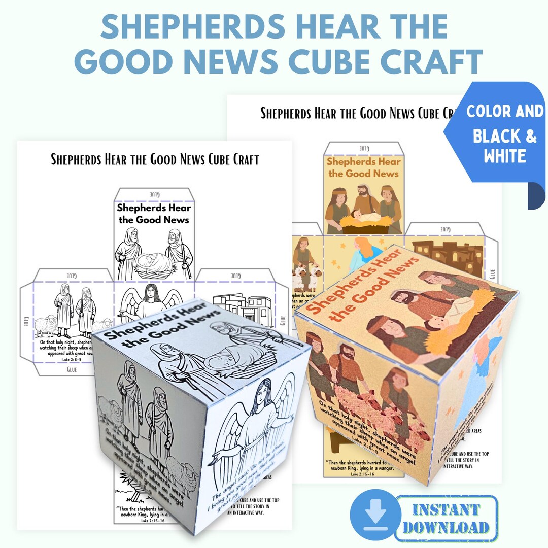 Printable Shepherds Hear the Good News Cube Craft, Nativity Kids Bible ...