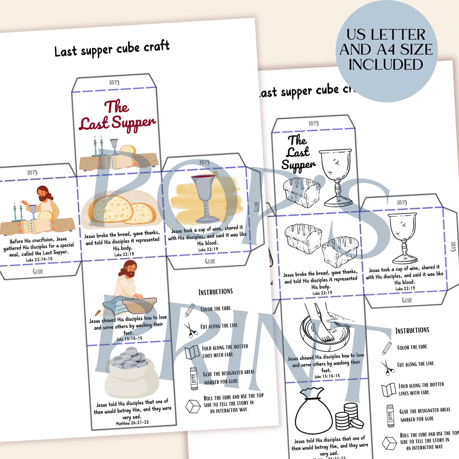 The Last Supper Cube Craft for Kids | Printable Sunday School Story ...