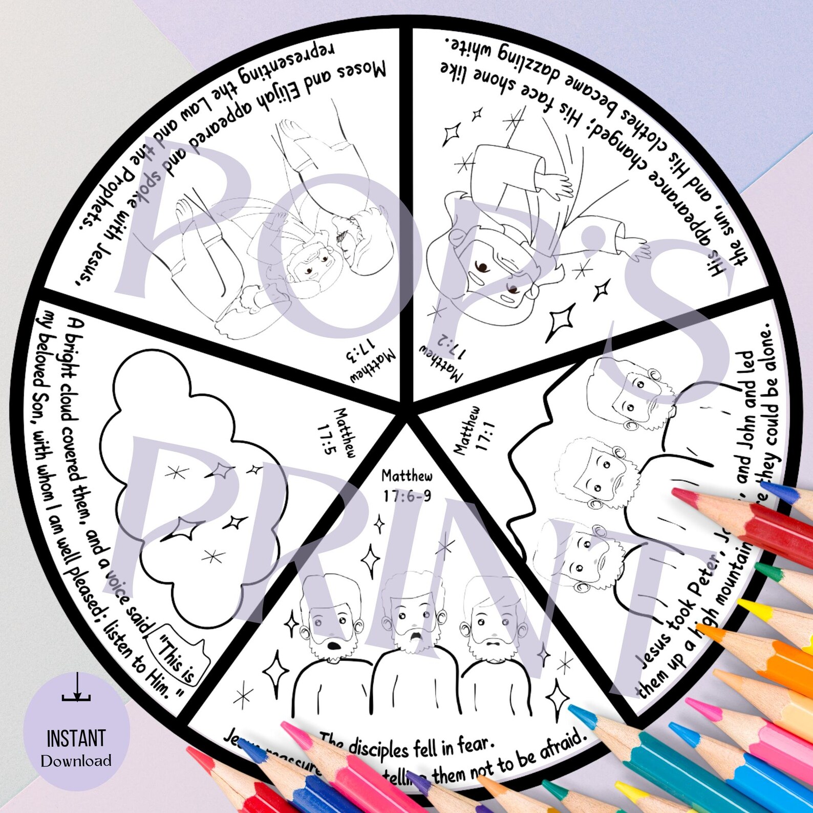 Printable the Transfiguration of Jesus Spinner Wheel Coloring Sunday ...