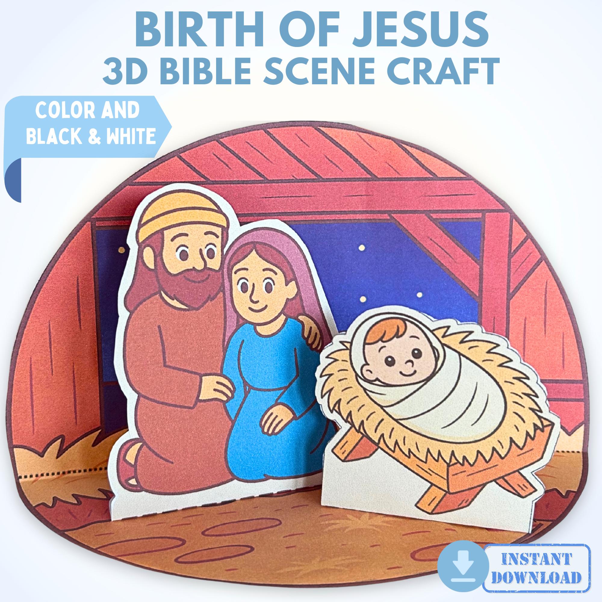 Birth of Jesus Craft | Printable Nativity 3D Bible Scene Activity ...