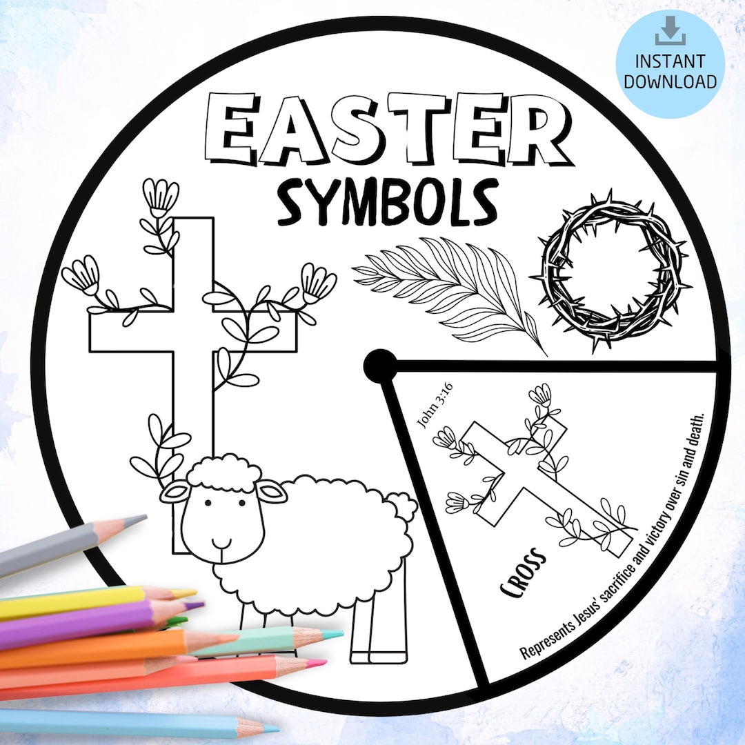 Printable Easter Symbols Sunday School Craft Coloring Spinner Wheel ...