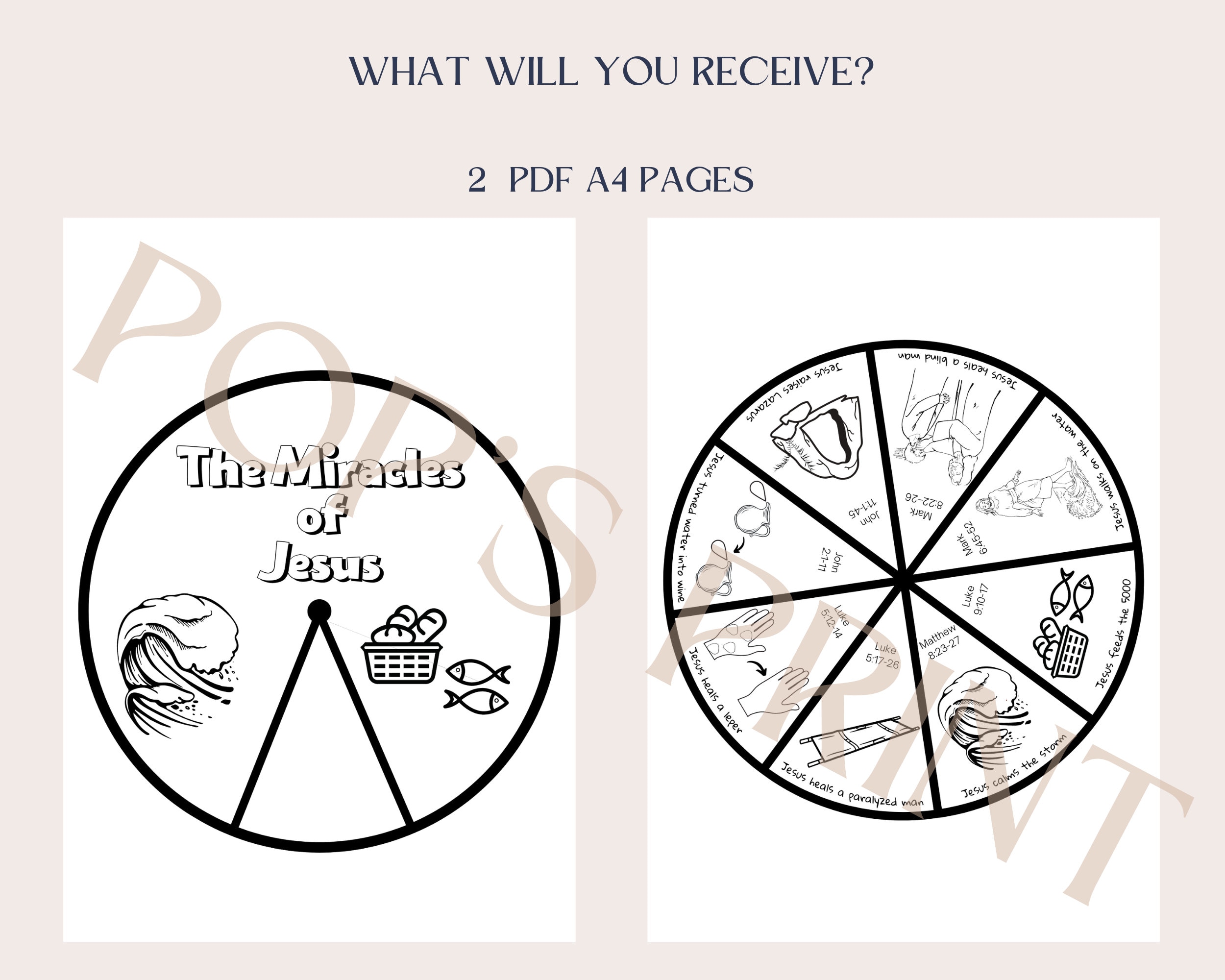Printable the Miracles of Jesus Coloring Spinner Wheel | Sunday School ...