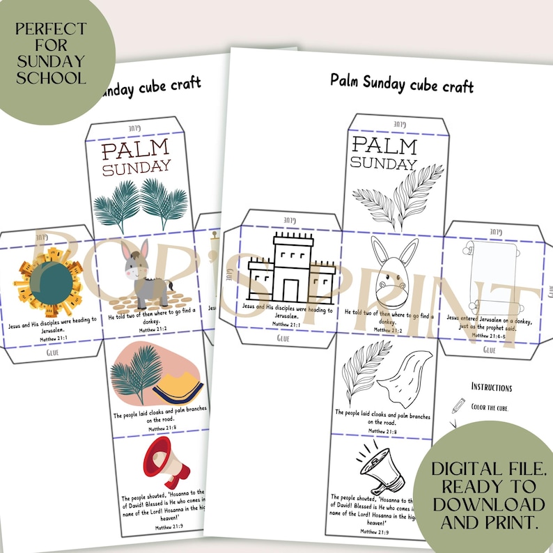 Palm Sunday Cube Craft| Printable Sunday School Bible Activity| Game ...