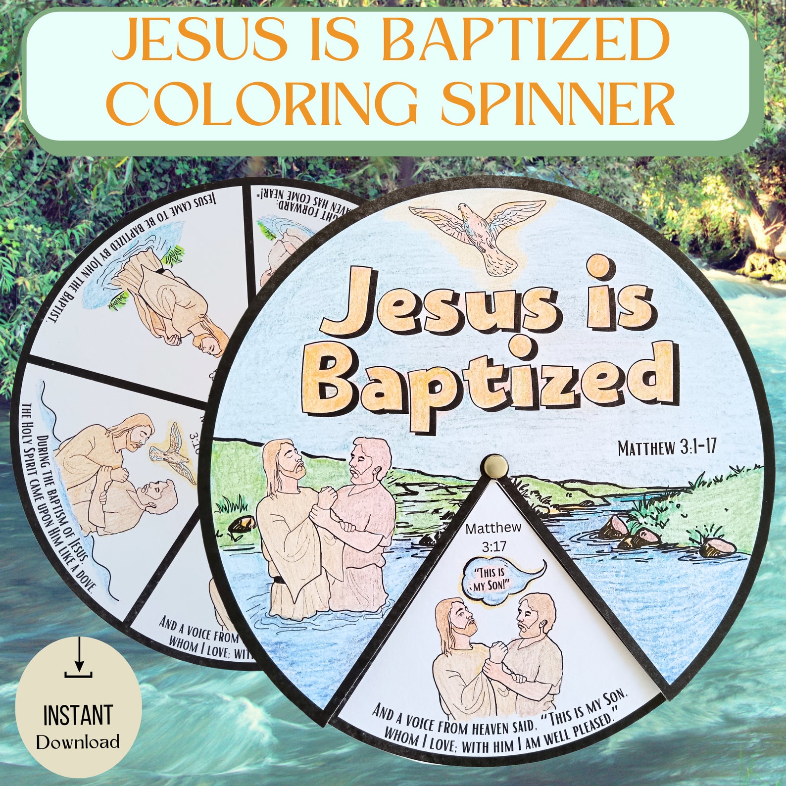 Jesus is Baptized Coloring Spinner Wheel Sunday School Craft Kids ...