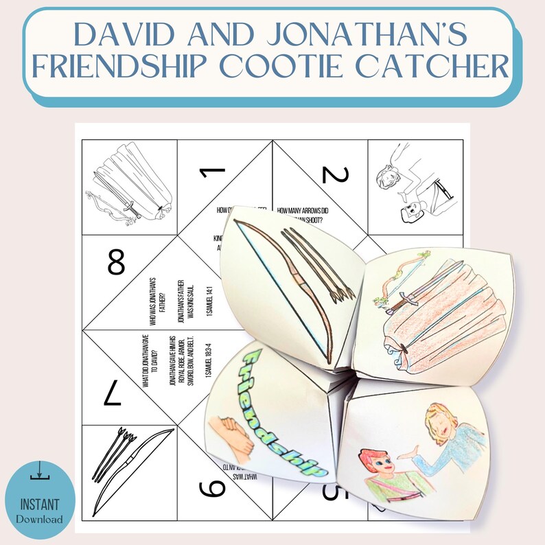 David and Jonathan Coloring Cootie Catcher| Sunday School Craft| Cootie ...