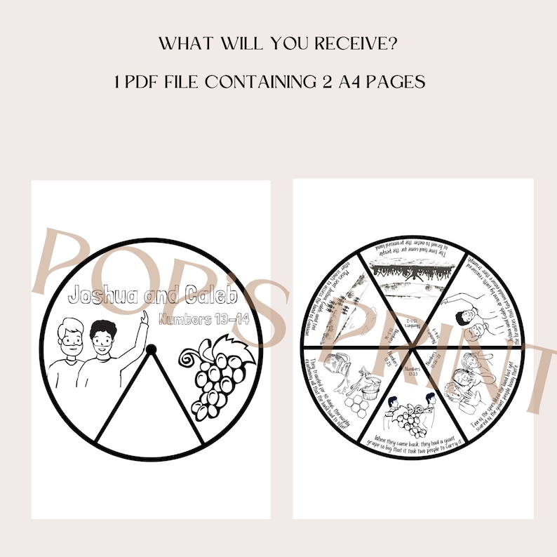 Sunday School Craft - Printable Joshua and Caleb Coloring Spinner Wheel ...