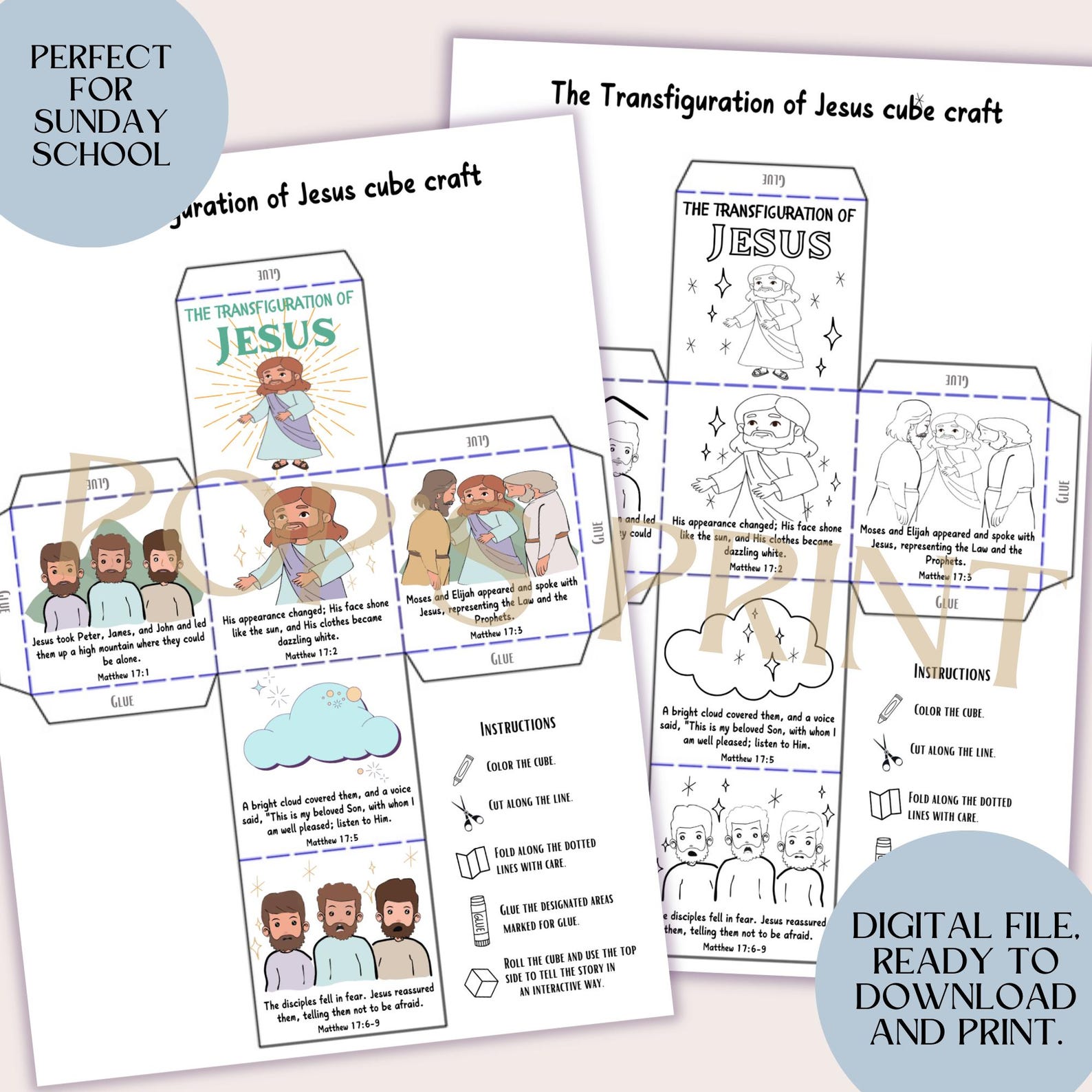 Transfiguration Lesson for Kids| Cube Craft| Printable Sunday School ...