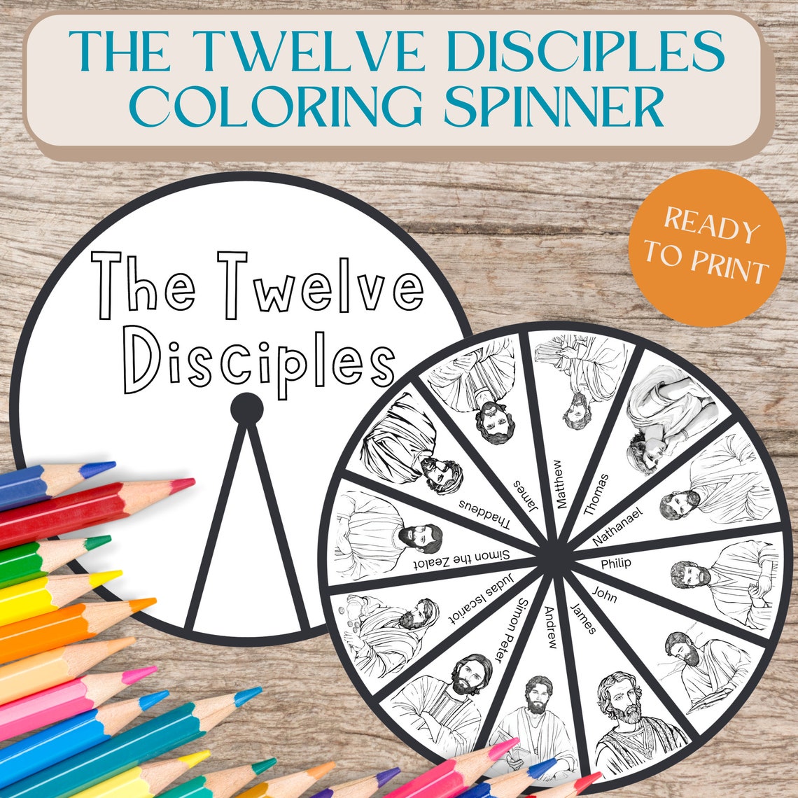 The 12 Disciples Coloring Spinner Wheel Kids Bible Lesson Sunday School ...