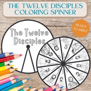 The 12 Disciples Coloring Spinner Wheel Kids Bible Lesson Sunday School ...