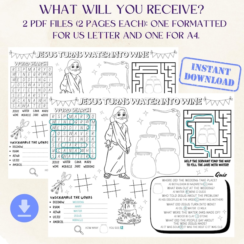 Printable Jesus Turns Water Into Wine Activity, Sunday School Craft ...