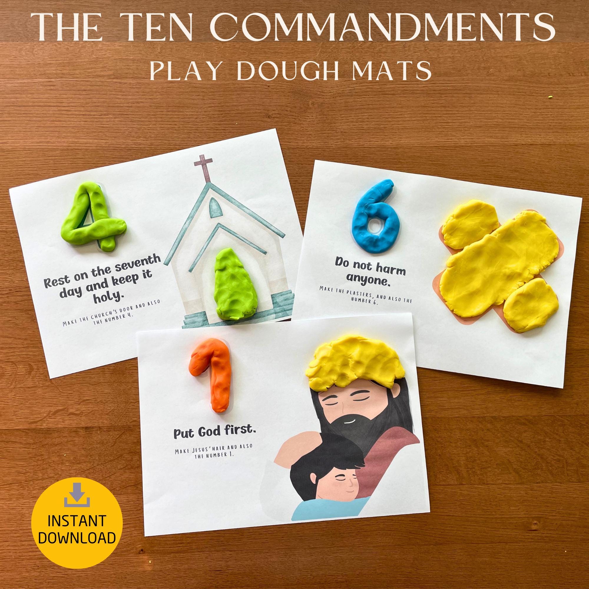 The Ten Commandments Playdough Mats, Printable Sunday School Craft ...