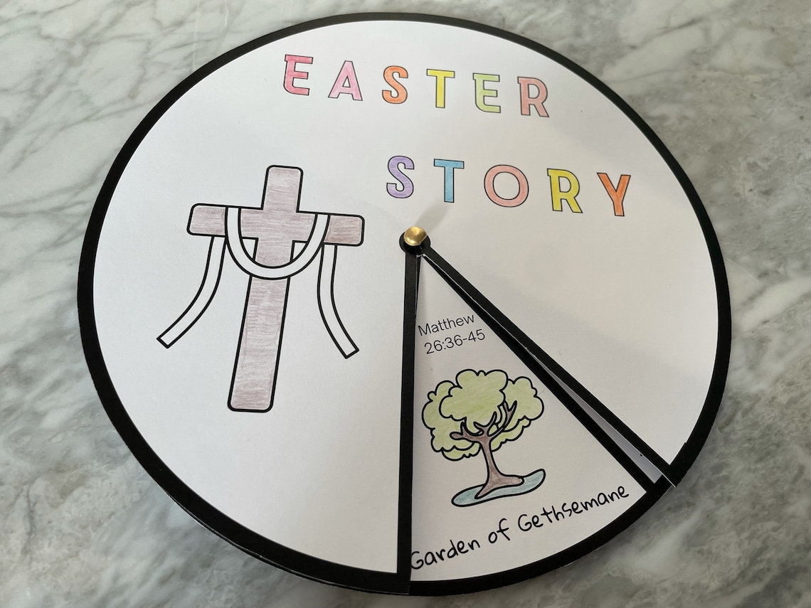 The Easter Story Coloring Spinner Wheel Easter Craft Sunday - Etsy