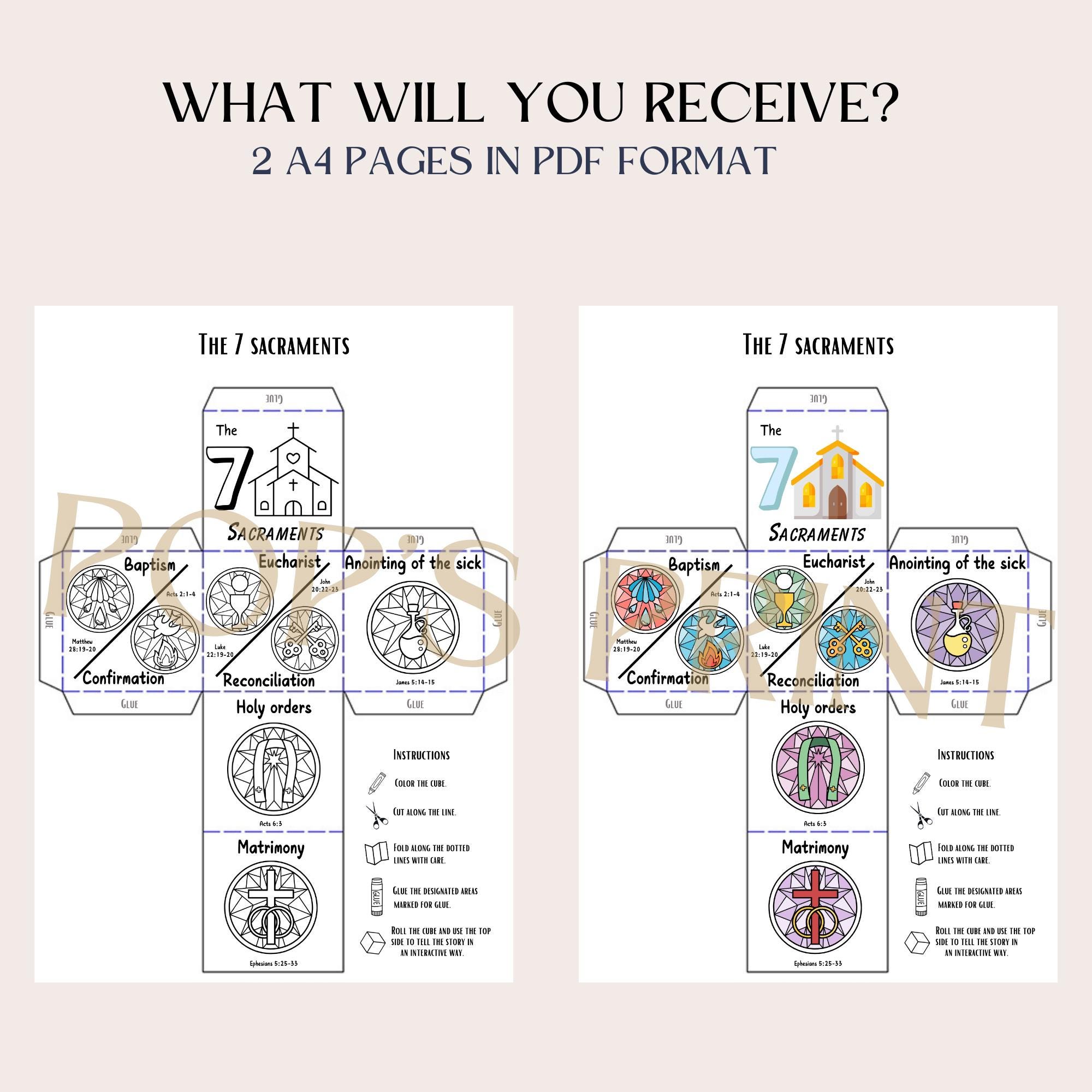 The Seven Sacraments Cube Craft, Catholic Printable Bible Activity ...