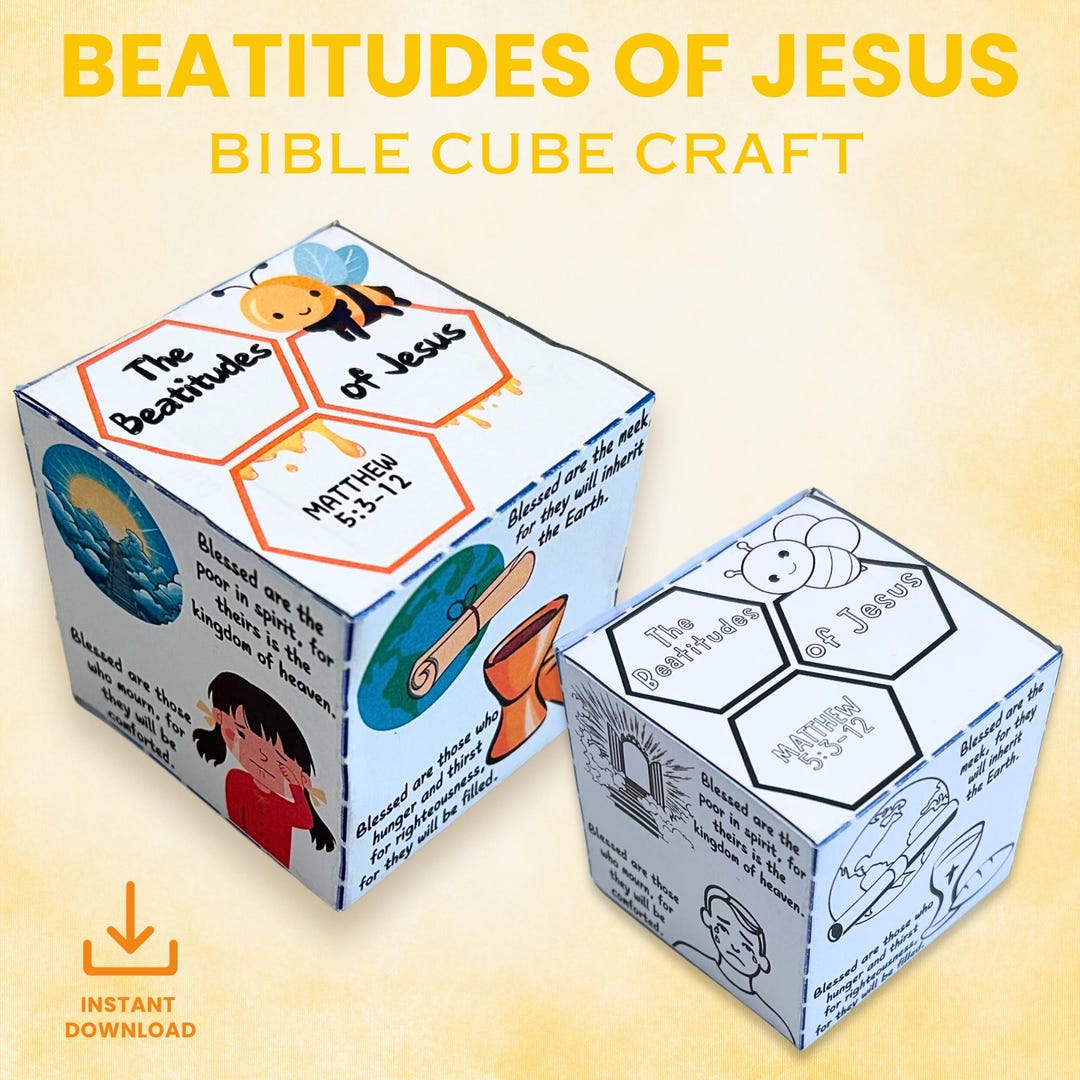 Beatitudes of Jesus Cube Craft, Sunday School Printable Bible Verse ...