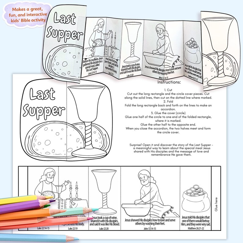 The Last Supper Bible Craft, Sunday School Easter Coloring Activity ...