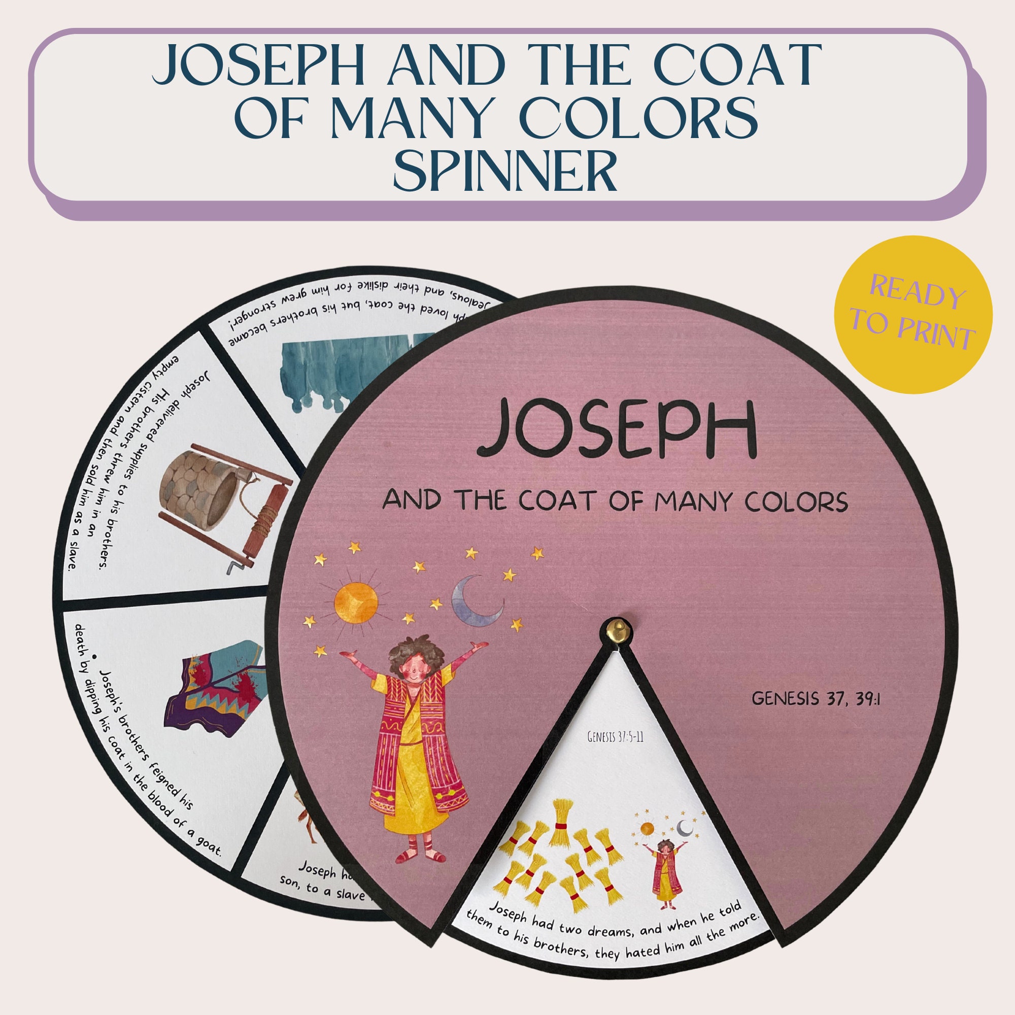 Printable Joseph and the Coat of Many Colors Spinner Wheel, Sunday ...