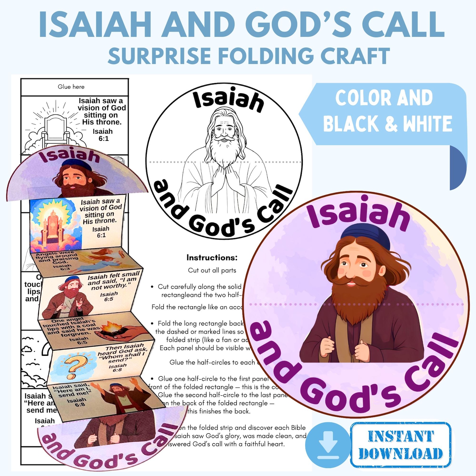 Prophet Isaiah and God's Call Craft | Sunday School Folding Coloring ...