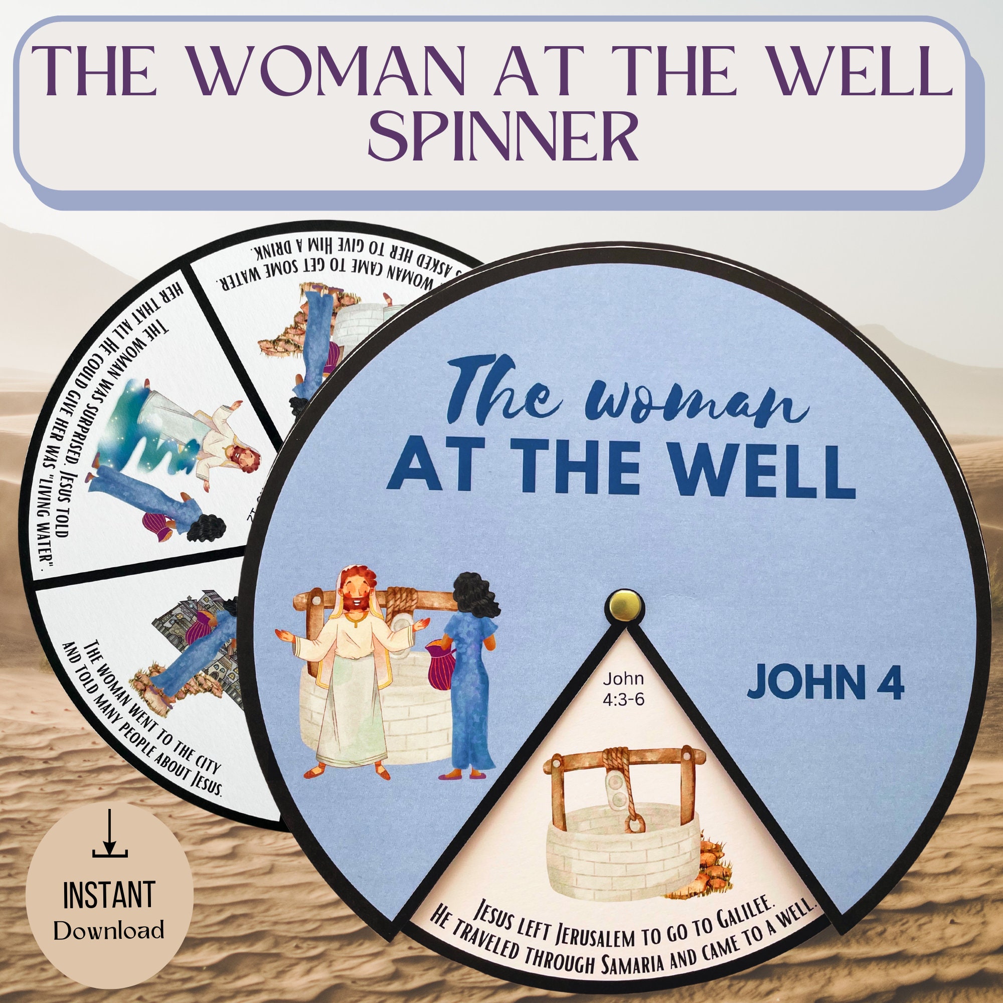 Printable the Woman at the Well Spinner Wheel, Interactive Bible Story ...
