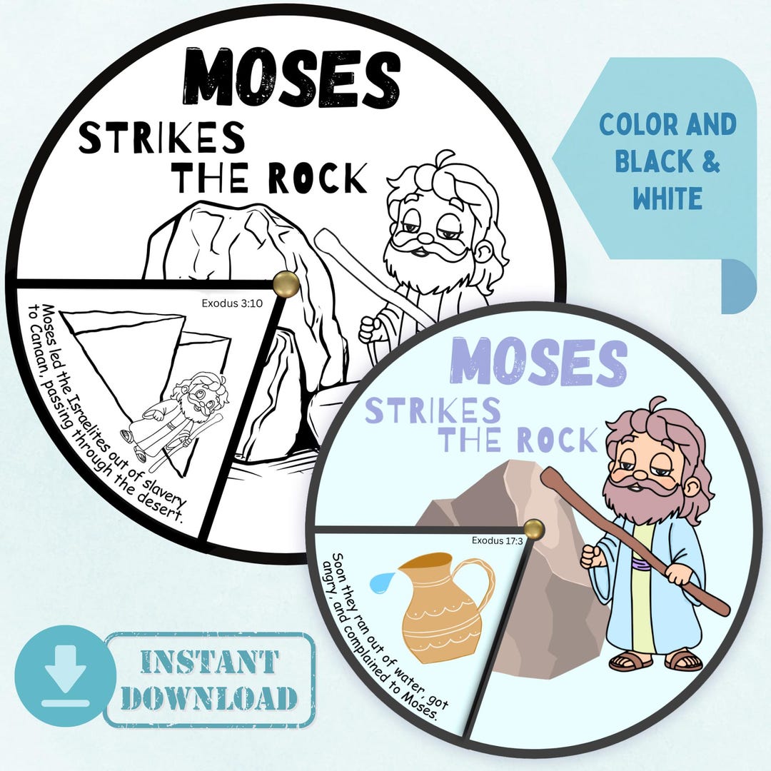 Printable Moses Strikes the Rock Spinner Wheel, Sunday School Craft ...