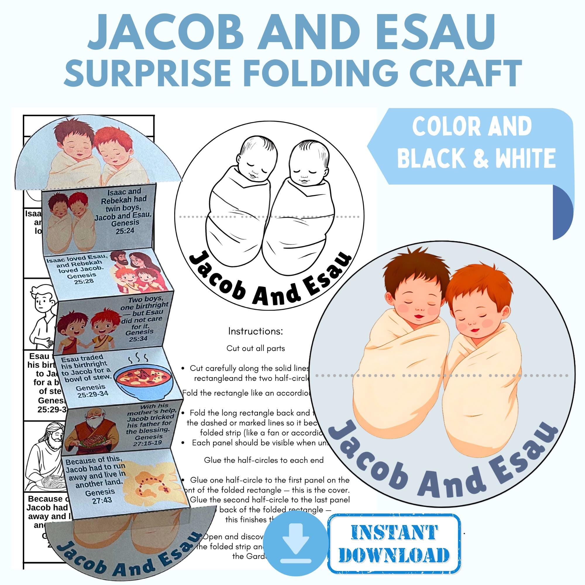 Printable Jacob and Esau Folding Surprise Booklet, Sunday School Craft ...