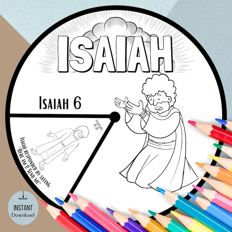 Printable Isaiah Sunday School Craft, Prophet Isaiah Coloring Spinner ...