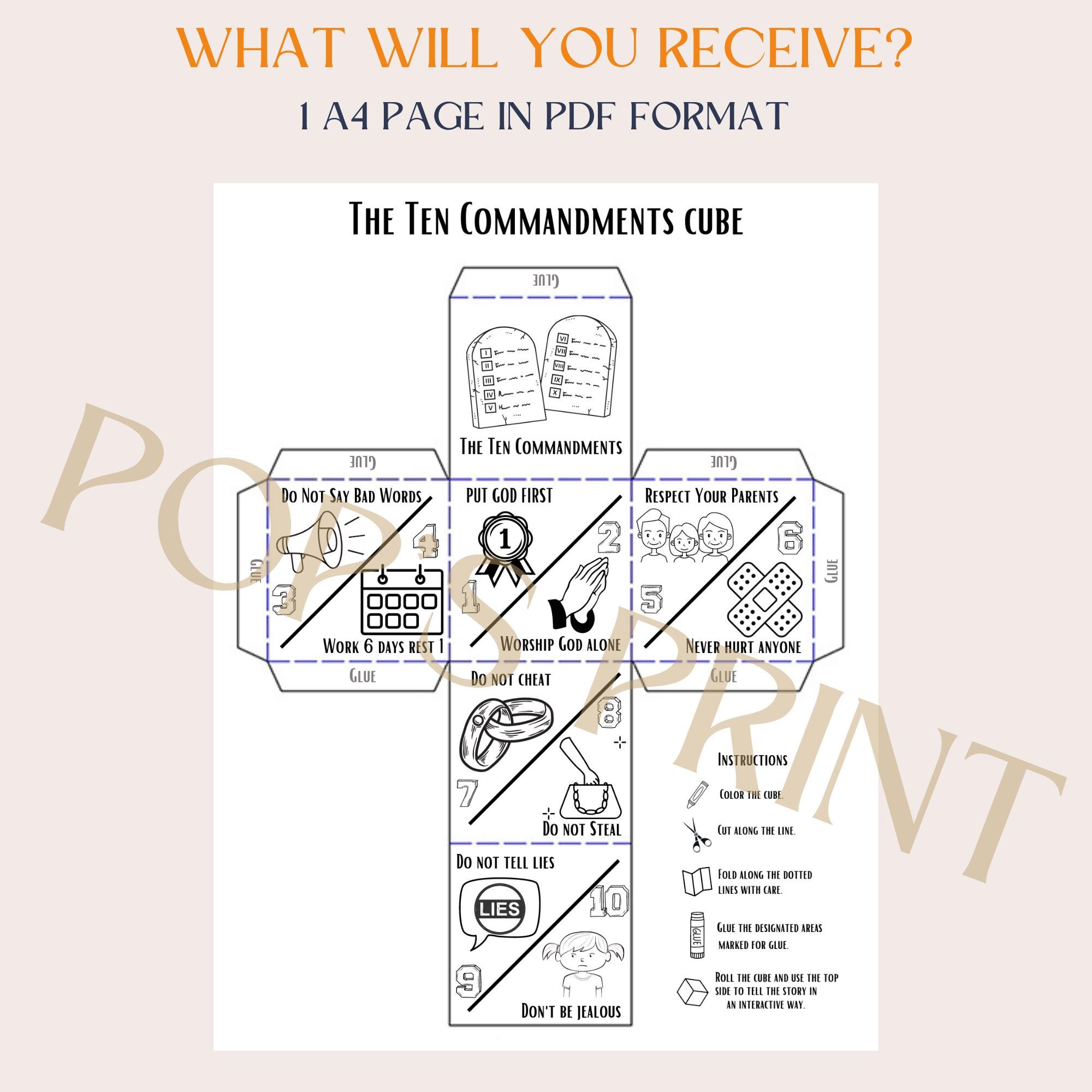 Printable the Ten Commandments Cube Craft, 3D Bible Activity, Sunday ...
