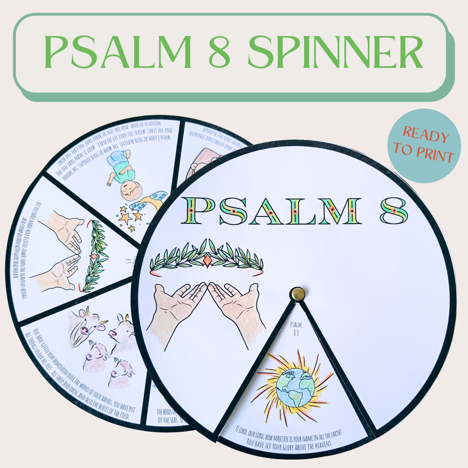 Psalm 8 Bible Memory Craft for Kids – Printable Coloring Spinner Wheel ...