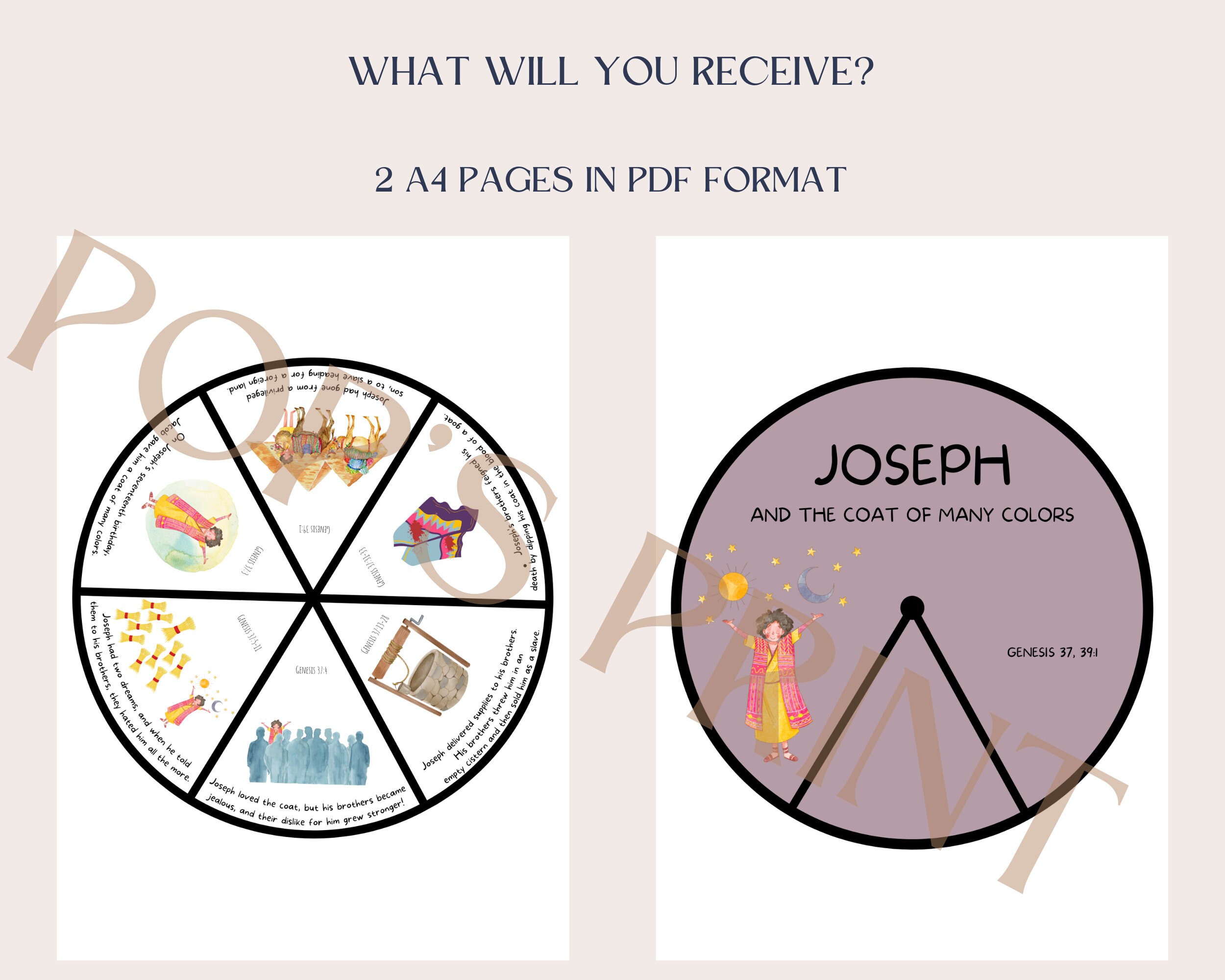 Printable Joseph and the Coat of Many Colors Spinner Wheel, Sunday ...