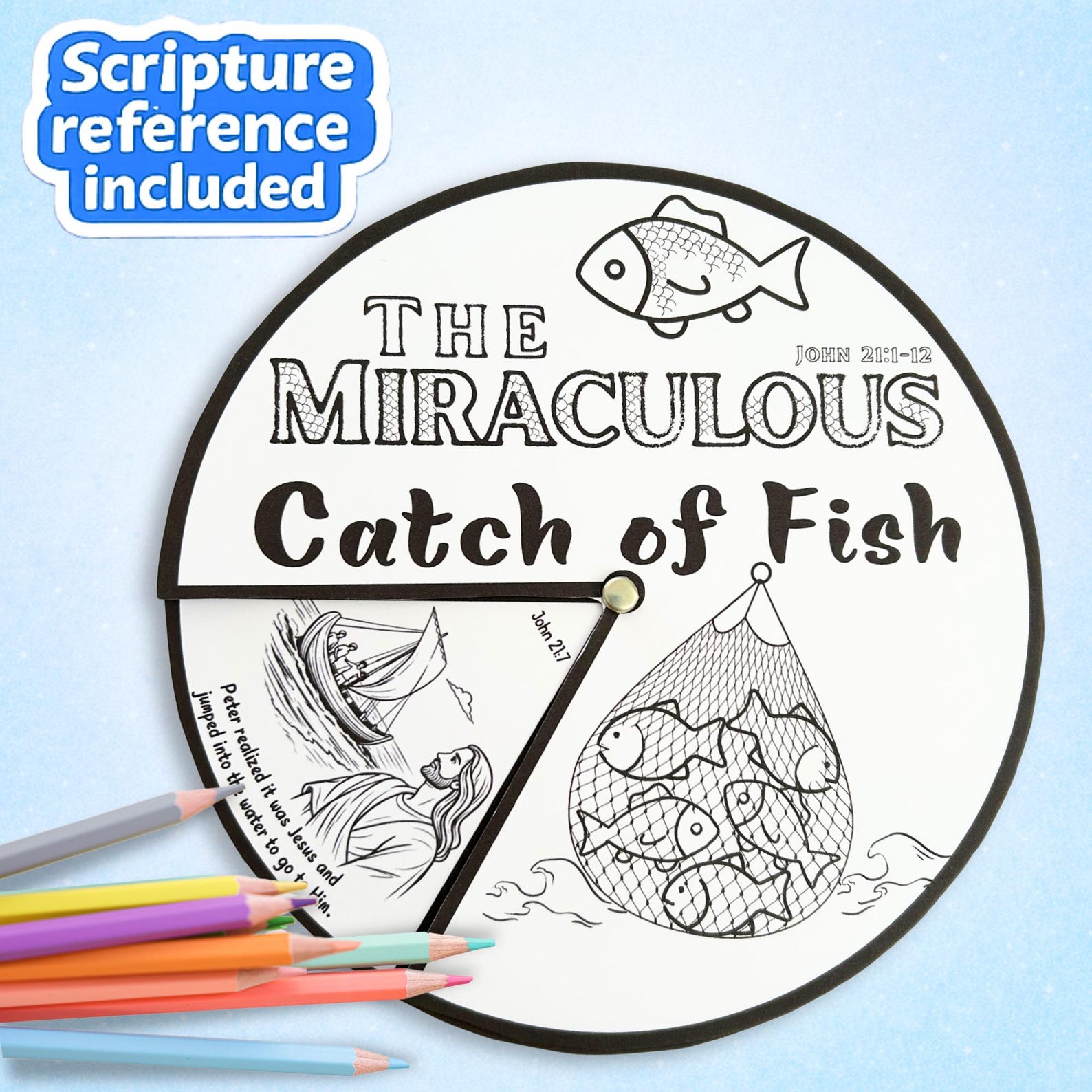 Miraculous Catch of Fish Spinner Wheel, Sunday School Craft (digital ...