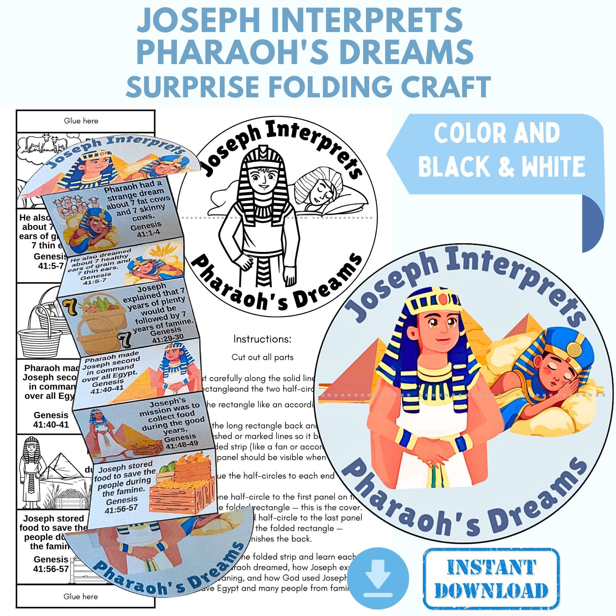 Printable Joseph Interprets Pharaoh’s Dreams Folding Surprise Booklet ...