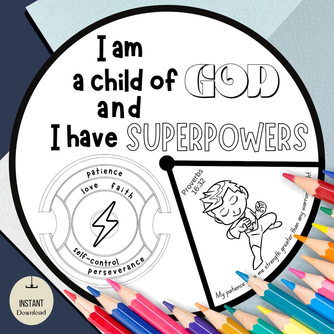 Sunday School Craft Christian Superpowers Spinner Wheel Printable Bible ...