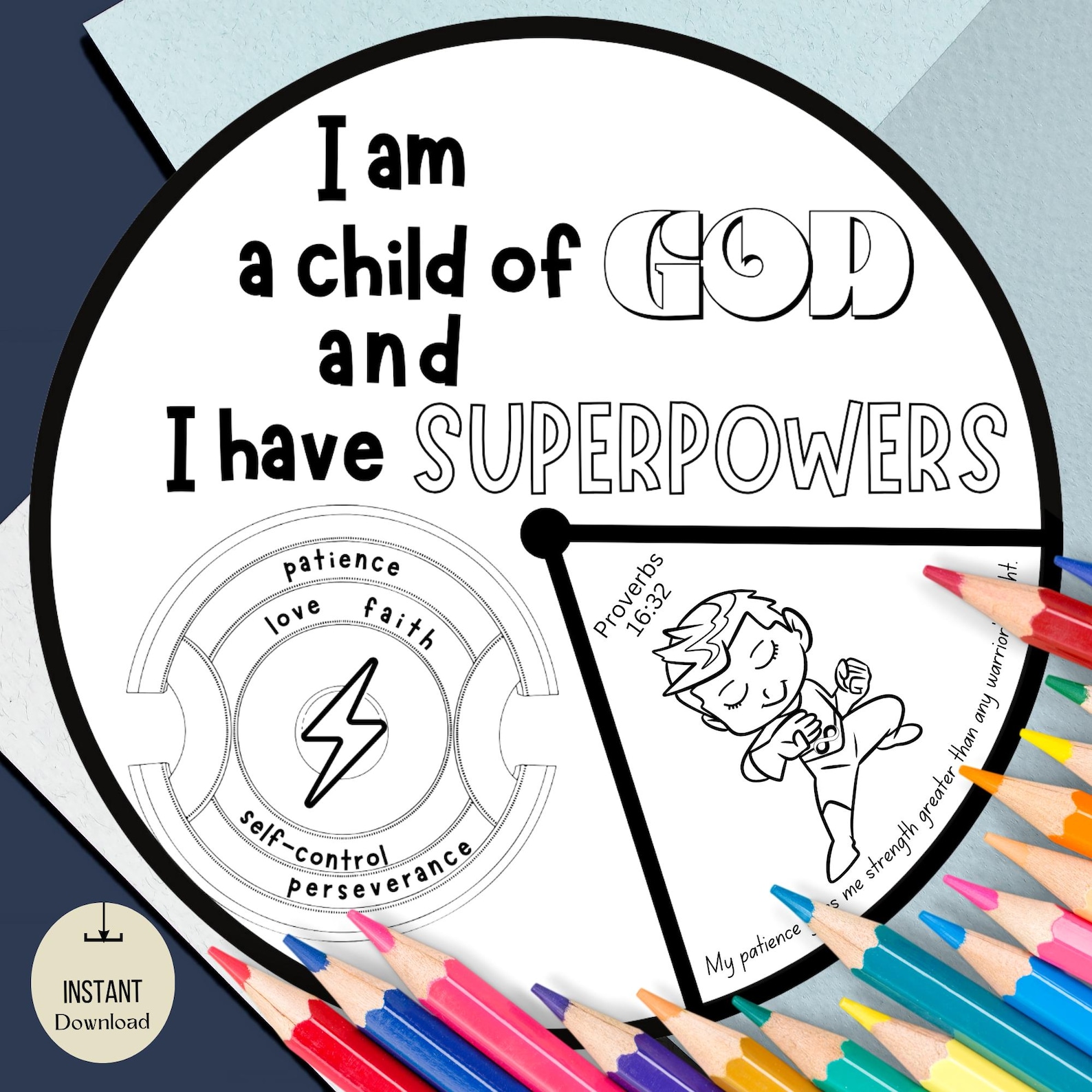 Sunday School Craft Christian Superpowers Spinner Wheel Printable Bible ...