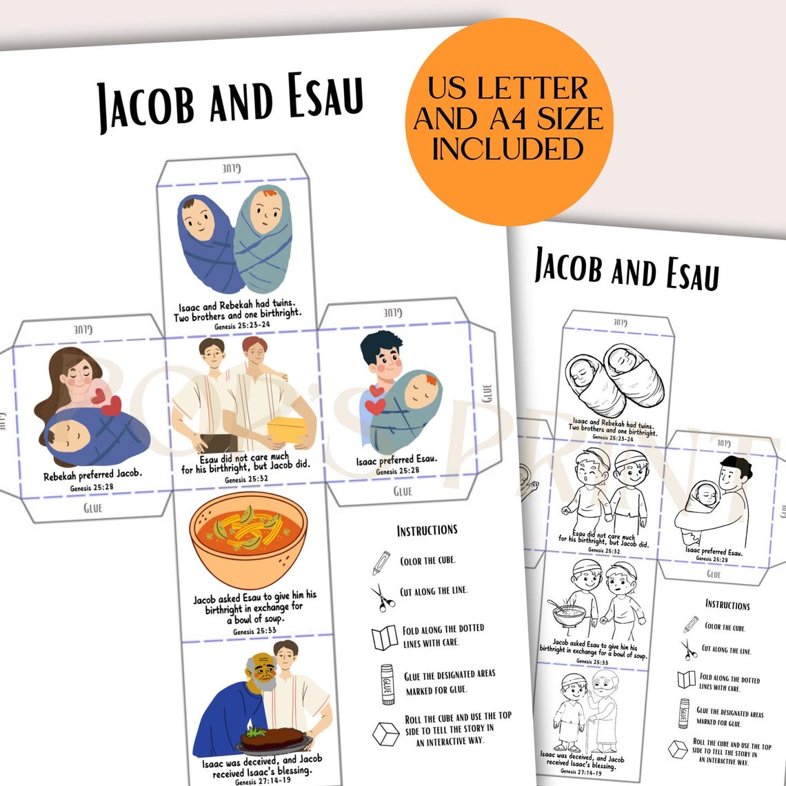 Jacob and Esau Cube Craft | Sunday School Bible Game (digital Download ...