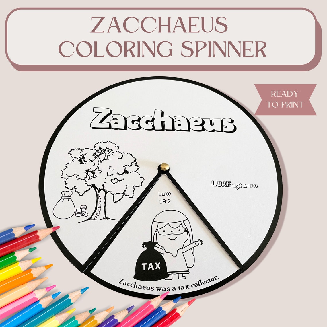 Zacchaeus Coloring Spinner Wheel Zacchaeus Craft Sunday School Craft ...