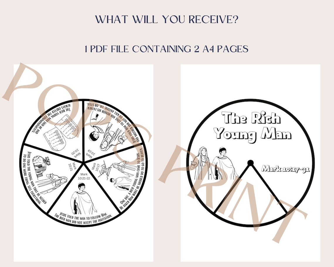 Printable the Rich Young Man Coloring Spinner Wheel | Sunday School ...