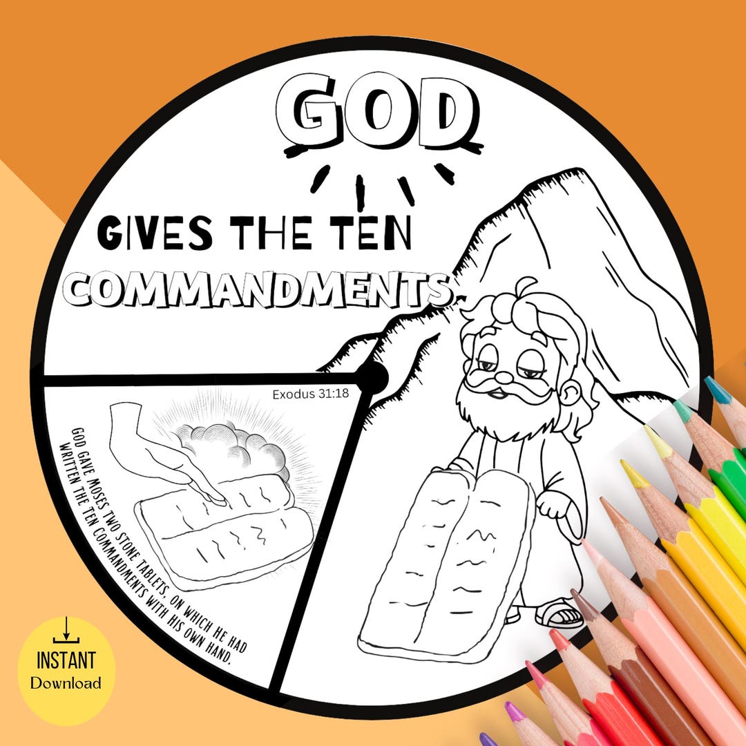 Printable Sunday School Craft: God Gives the Ten Commandments Spinner ...