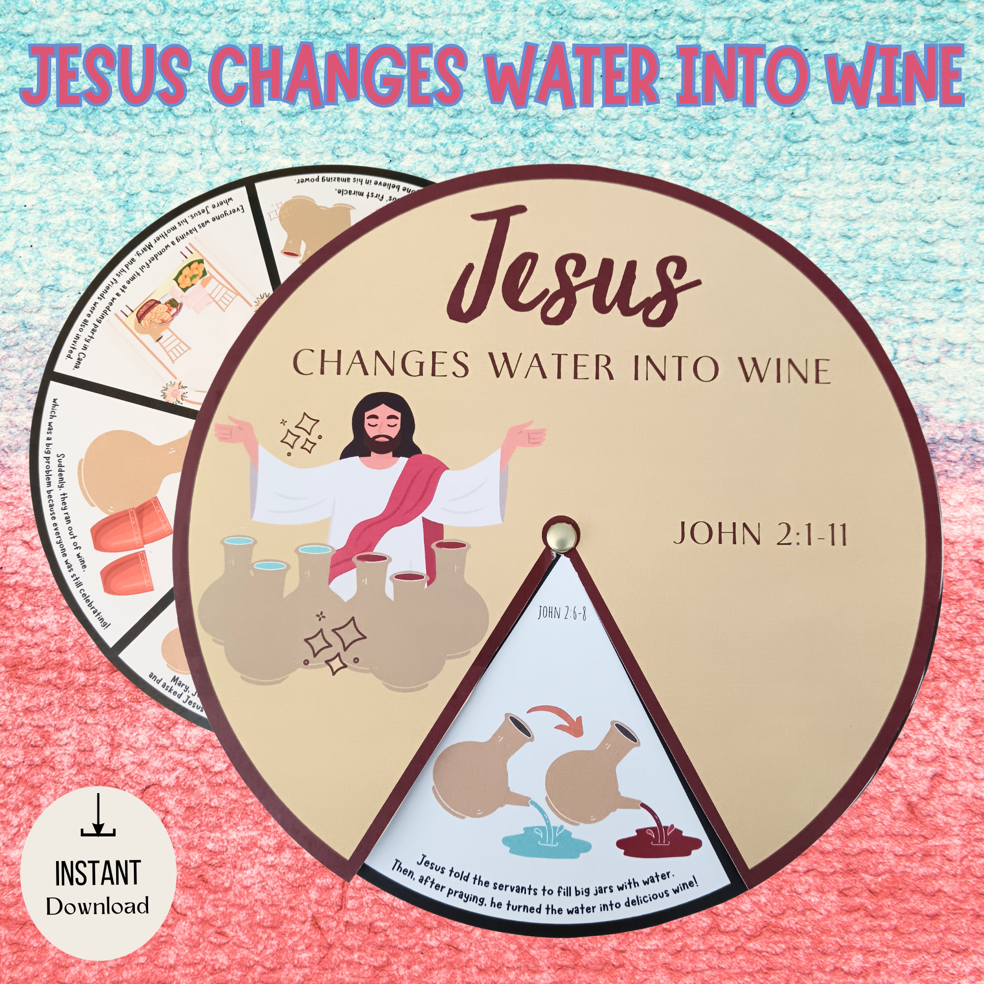 Jesus Turns Water Into Wine Spinner, Bible Wheel Craft for Kids ...