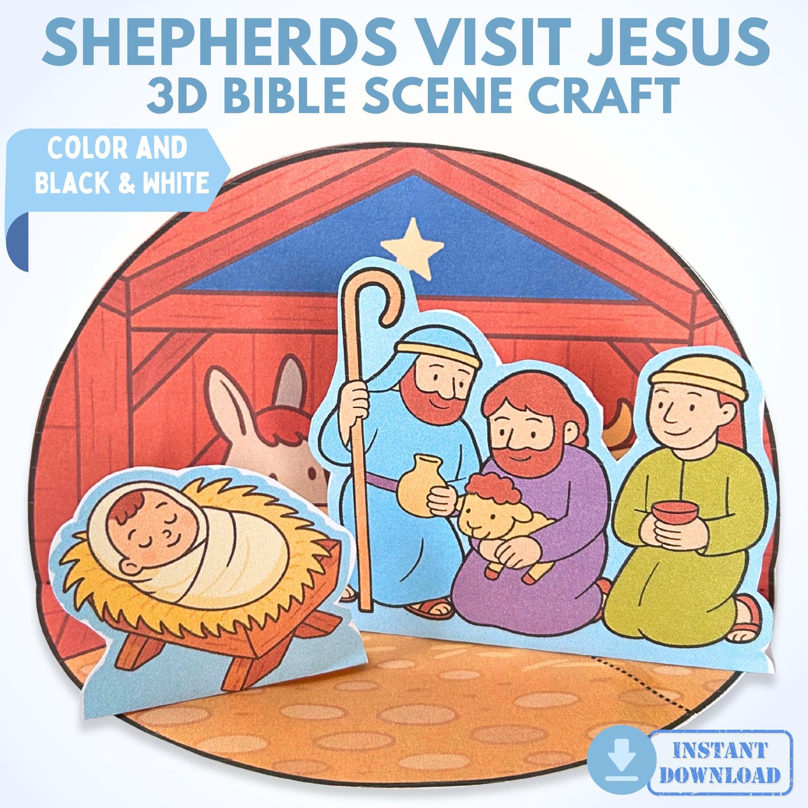 Shepherds Visit Jesus Craft | Printable 3D Nativity Scene (PDF) - Etsy