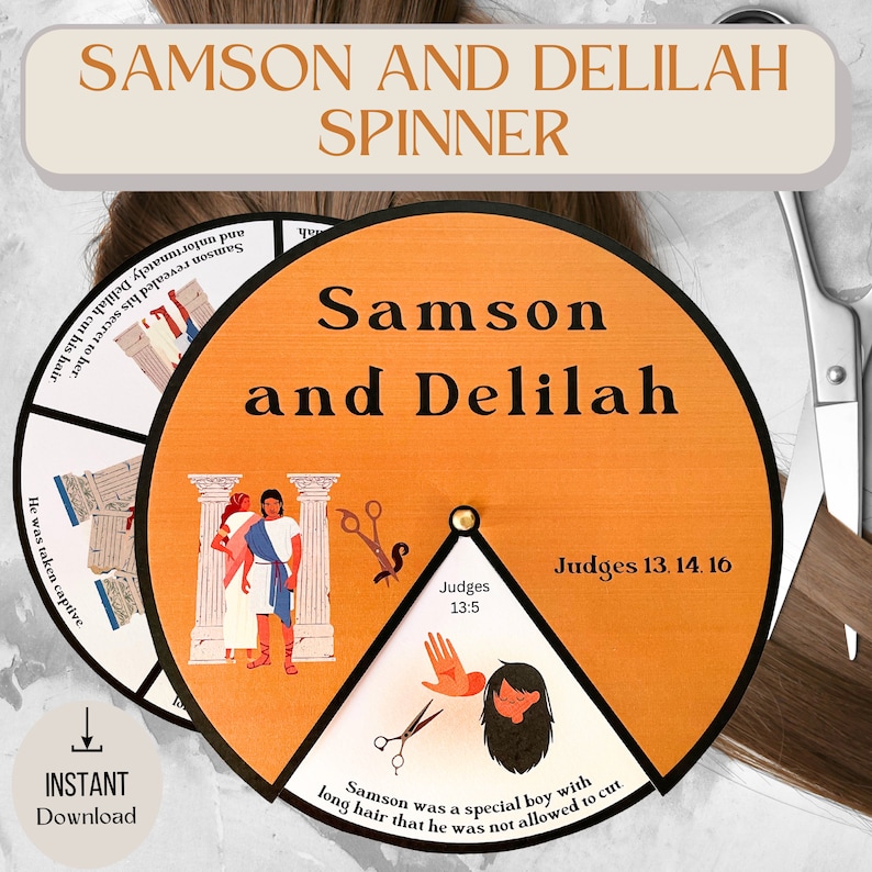 Printable Samson and Delilah Spinner Wheel, Samson and Delilah Craft ...