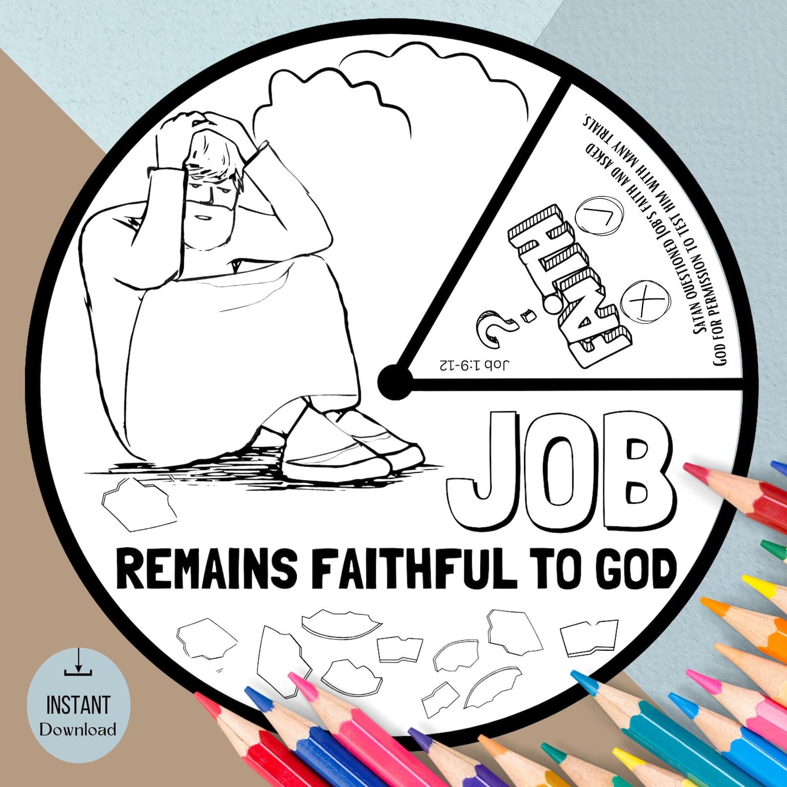 Printable Job Coloring Spinner Wheel | Faithfulness Sunday School Craft ...