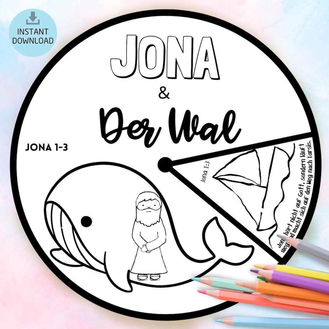 Druckvorlage Jona Und Der Wal – Sonntagsschule Bastelvorlage: Ausmalrad ...