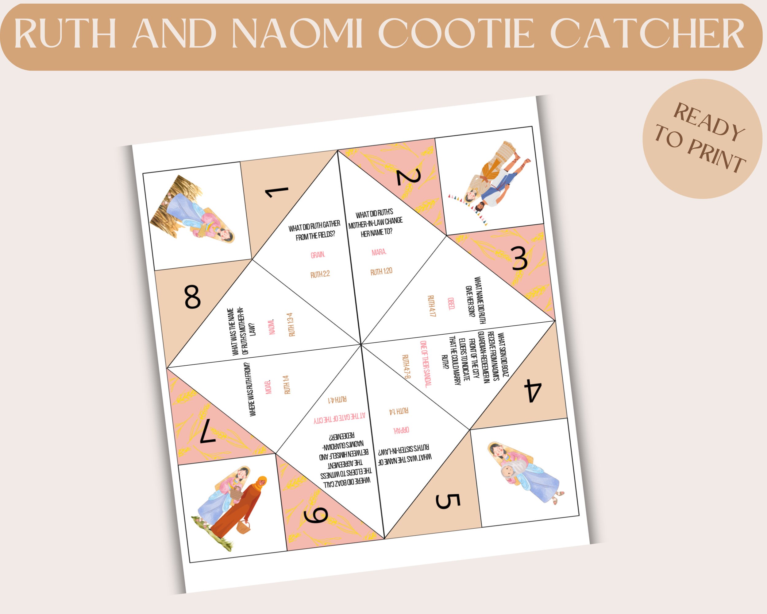 Ruth and Naomi Cootie Catcher Sunday School Craft Cootie - Etsy