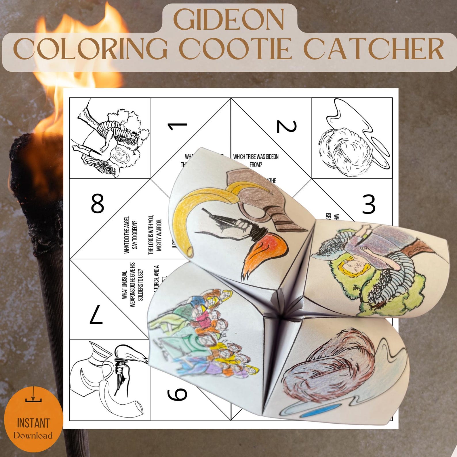 Gideon Coloring Cootie Catcher| Sunday School Craft| Cootie Catcher ...