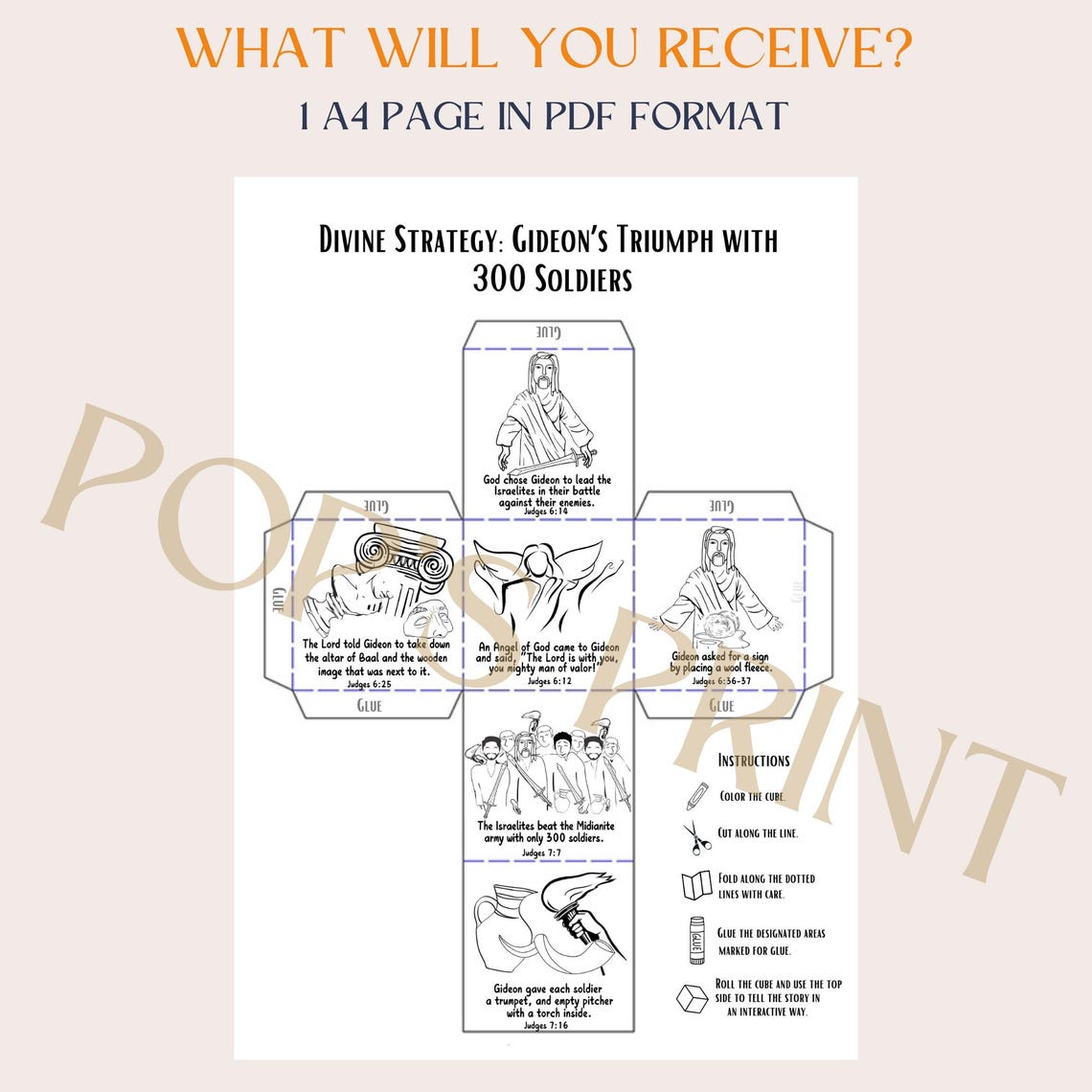 Printable Gideon Cube Craft, Printable Bible Activity, Gideon Memory ...