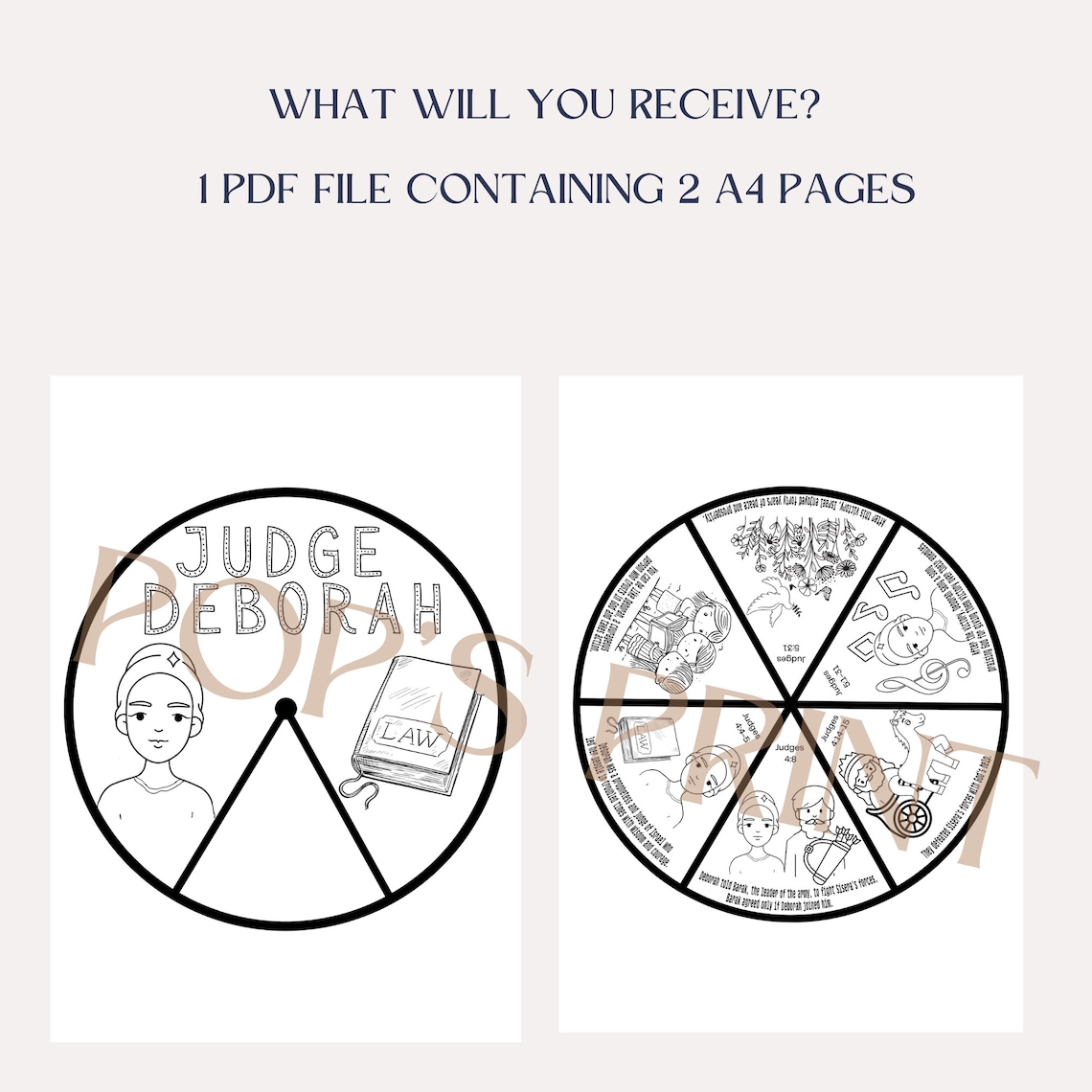 Judge Deborah Bible Craft, Printable Deborah and Barak Coloring Spinner ...