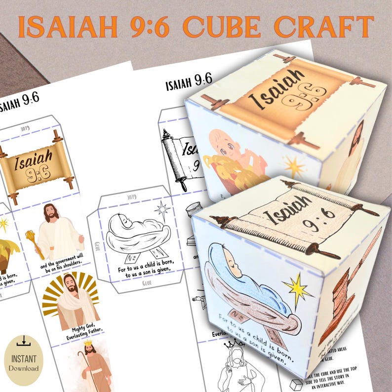 Isaiah 9:6 Cube Craft, Isaiah Printable Bible Activity, Memory Game ...