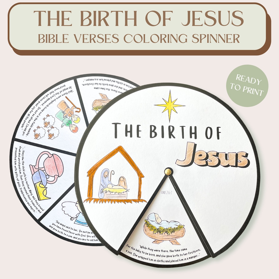 The Birth of Jesus Bible Verses Coloring Spinner Wheel| Nativity Craft ...