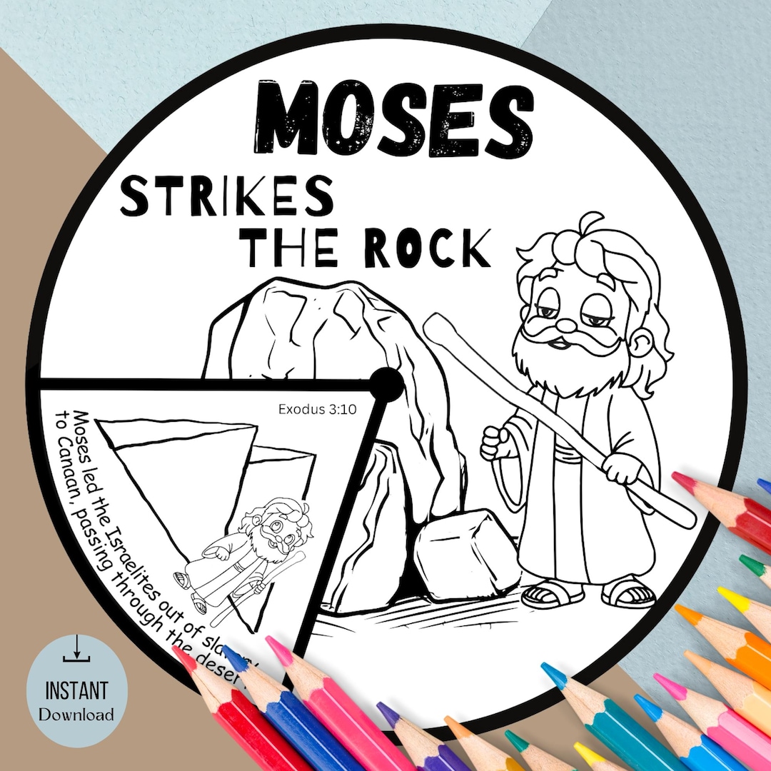 Printable Moses Strikes the Rock Coloring Spinner Wheel | Sunday School ...