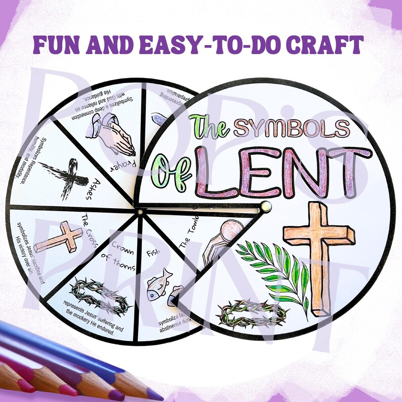 Printable Lent Symbols Sunday School Craft Coloring Spinner Wheel, Kids ...